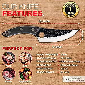 Viking Knife With Sheath, Our Caveman Knife Hand Forged Meat Knife is a Very Sharp Knife, Multipurpose Meat Cleaver Butcher Knife for Camping, Outdoors, BBQ, Deboning Knife & Fillet Knife