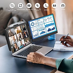 Laptop Screen Extender 14in Upgraded, FHD 1080P IPS Portable Monitor for Laptops 13-17.3", Laptop Monitor Extender Dual Screen with USB-C/HDMI Port, Plug & Play for Macbook/Windows/Android/Switch