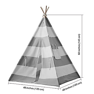 Kids Teepee Tent for Kids Play Teepee Tent for Boys Indoor Outdoor Play House, Kids Teepee Play Tent for Boys,Canvas Tipi Tent Kids,Grey Stripe Teepee