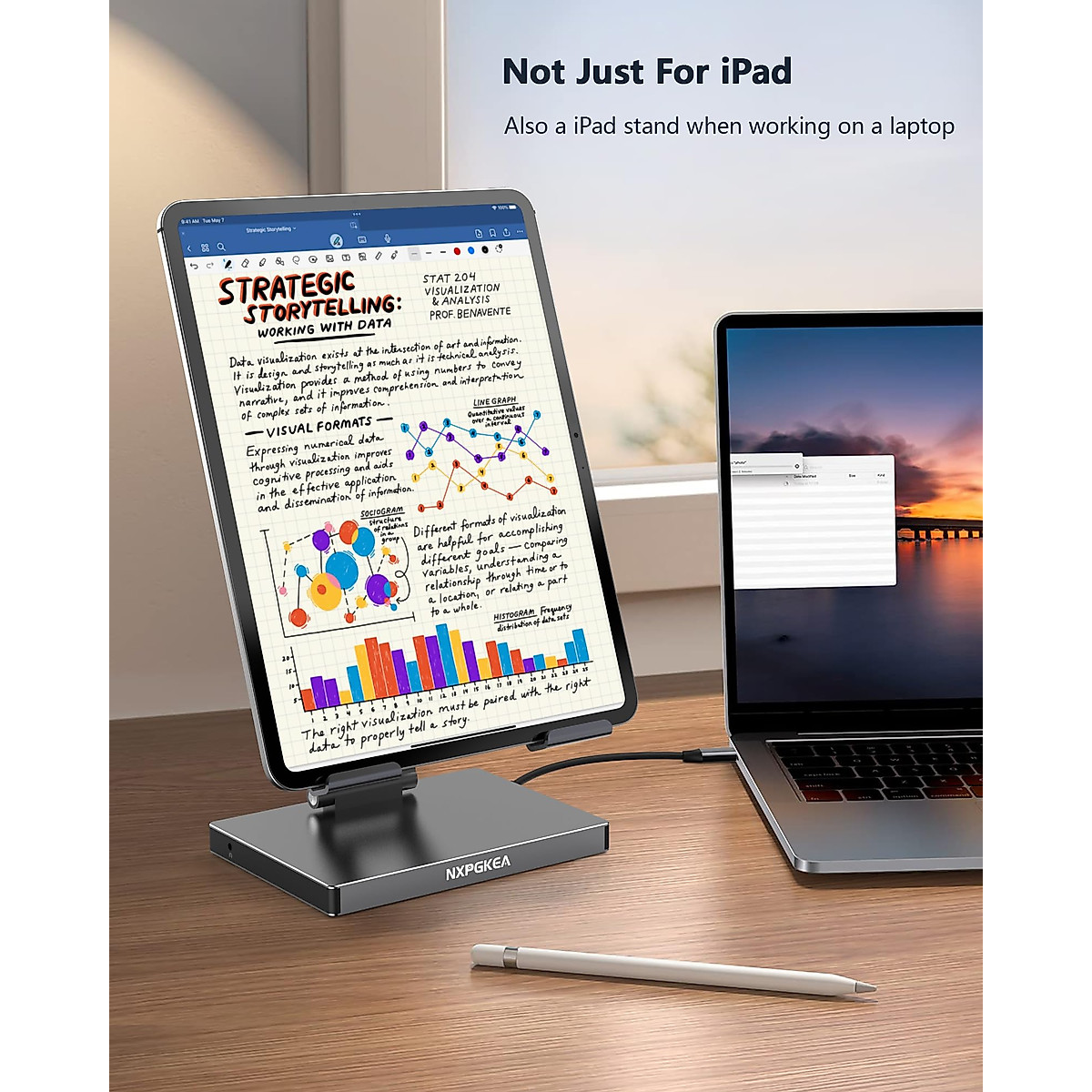 iPad Pro USB C Hub Stand, Adapter for iPad Pro M4 M2 M1 13 12.9 11 Inch iPad Air Docking Station Foldable 4K 60Hz HDMI, PD Charging, SD/TF Card Reader, 3 USB 3.0, 3.5mm Audio, iPad Dock Accessories