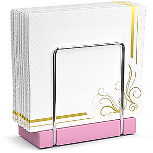 Napkin Holder for Table, Pink Kitchen Accessories Appliances for Table Farmhouse Cocktail Picnic Rustic Bamboo Iron Wood Holders for All Dining Room Decor Silvery & Pink