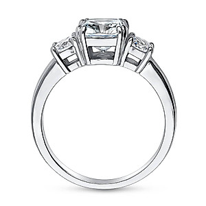 BERRICLE Sterling Silver 3-Stone Wedding Engagement Rings Cushion Cut Cubic Zirconia CZ Promise Ring for Women, Rhodium Plated Size 8