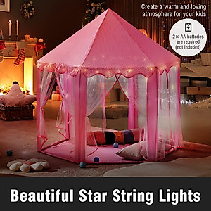 Princess Tent for Kids - Castle Playhouse Tent with LED Star Lights – Large Kids Play Toys for Indoor & Outdoor – 55"x53" Pink