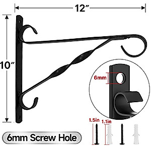 Amagabeli 2 Pack Hanging Plants Bracket 10 inch Planter Hook Hanger for Outdoor Flower Baskets Pot Bird Feeder Wind Chime Lanterns Patio Garden for Indoor Wall Fence Screw Mount Arm Black BG1571