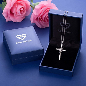 AmorAime 925 Sterling Silver Cross Necklace for Women Heart Necklaces for Mother for Festival, Vacation or Holiday