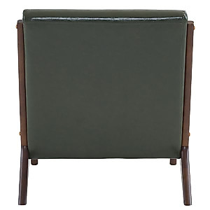 Flulep 80 * 65 * 73cm Single Seat B Style Backrest Without Buckle with Pillow PU Walnut Oak Armrests Indoor Leisure Chair Dark Green