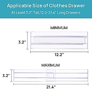 Flyxiregg Drawer Dividers Organizers 8 Pack, Adjustable 3.2" High Expandable from 12.2-21.4" Kitchen Drawer Organizer, Clear Plastic Drawers Separators