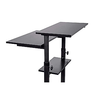 Monoprice Height Adjustable PC Workstation Cart - for Seated or Standing Position, with 28 Inch Table Top,Two Additional Accessory Shelves, Ideal for Work and Home, Black, Keyboard+ Monitor