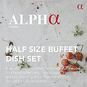 Alpha Living Disposable Chafing Dish Buffet Set, Food Warmers for Parties, 6hr Fuel Cans Complete Set, Half Size Pans, Warming Trays (3 Pack)