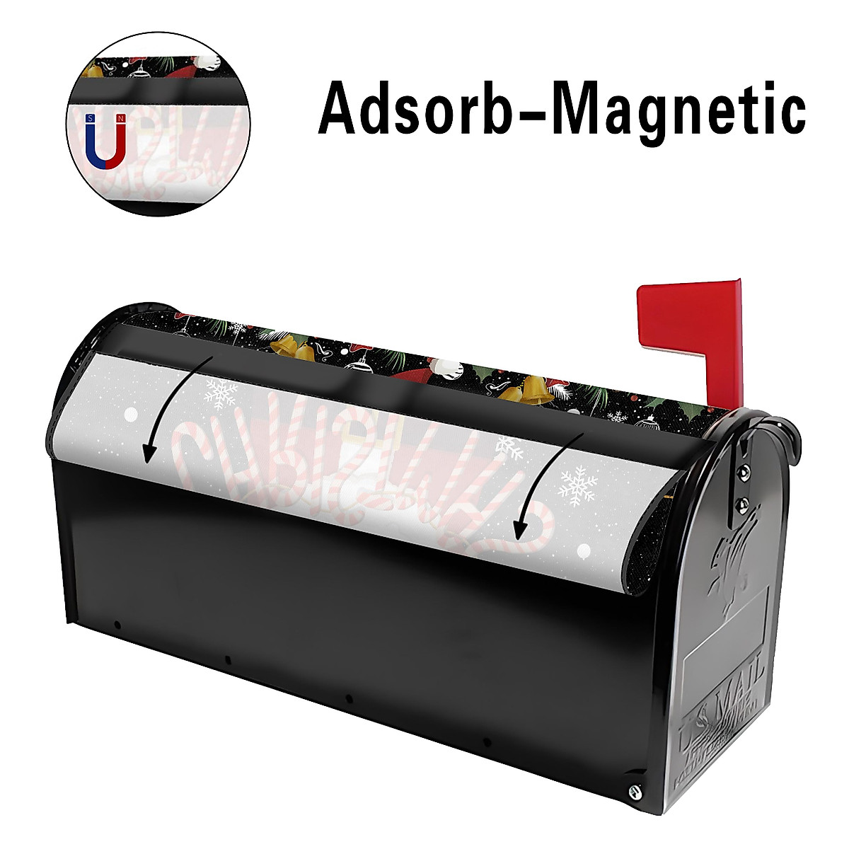 Merry Christmas Mailbox Cover 21x18 Inch, Christmas Santa Claus Post Letter Box Covers, New Year Holiday Xmas Magnetic Waterproof Mail Wraps for Outdoor Yard Garden Standard Mailbox Decor