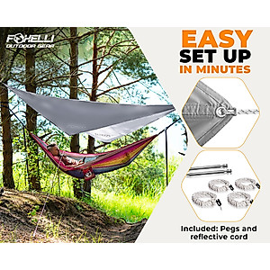 Foxelli Hammock Rain Fly - Waterproof Lightweight Tent & Hammock Rain Tarp for Camping, Backpacking w/Easy Setup Including Extra Long Guy Lines & Stakes