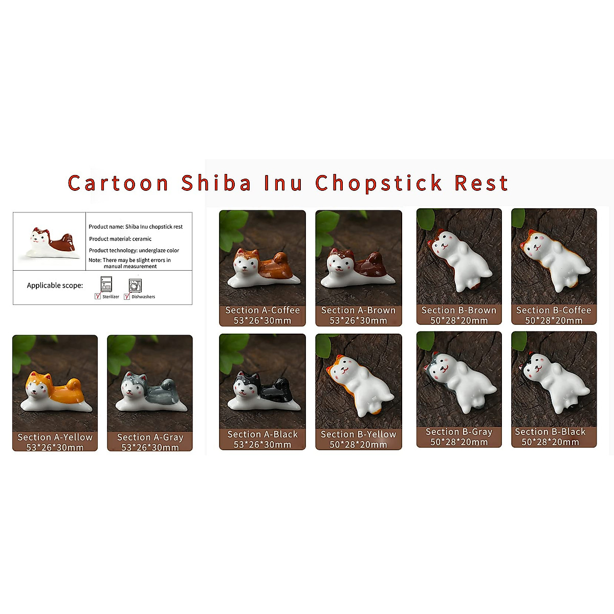 STJDM APULM Shiba dog chopstick holder Creative ceramic ornament chopstick holder chopstick holder cute fashion desktop decoration chopstick holder kitchen supplies restaurant bistro 5 pieces (A-5)