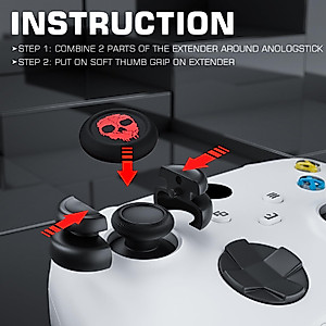 PlayRealm NO Falling Off Thumbstick Extender & Silicone Grip Cover 2 Sets for Xbox Series X/S & Xbox One S/X Controller(Ghost Red)