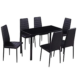 KFJBX Kitchen Tables and Chairs Set Dining Room Table Set for 6 Black
