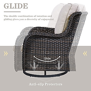 Belord Wicker Patio Furniture Sets - 8 Piece Outdoor Rattan Furniture Conversation Sets with 4 Swivel Rocker Chairs, Rattan Sofa, Wicker Ottomans and Coffee Table, Brown/Beige