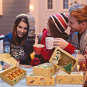 Hifunwu 12 PCS Christmas Cookie Boxes Christmas Treat Boxes with Window for Pastries, Cupcakes, Cookies, Brownies, Donuts Gift-Giving