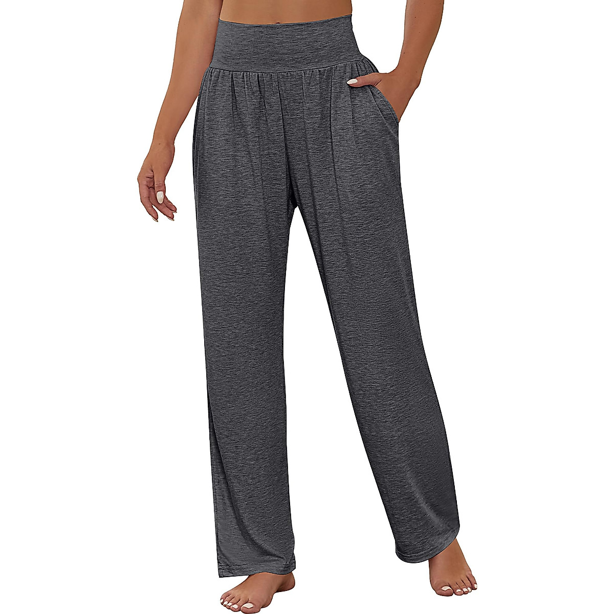 Neer 2 Pcs Women's Wide Leg Yoga Sweatpants High Waist Lounge Pants Loose Workout Pant Casual Athletic Pant with Pockets (Army Green, Gray,Medium)