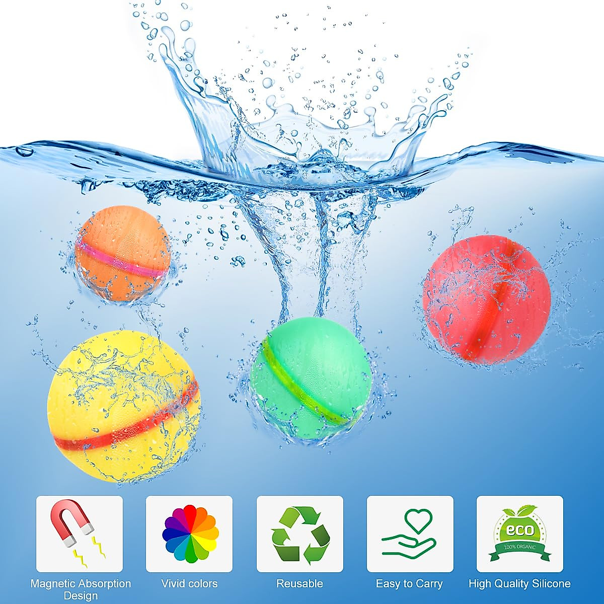 【12 Pack】Peekoal Reusable Water Balloons,12pcs Latex-Free Silicone Water Balloons,Water Bomb Refillable for Water Games Outdoor Summer Fun Party