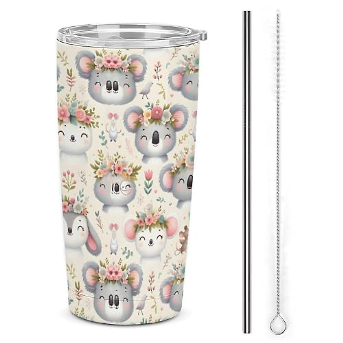 KIOWEIR Cute Koala Stainless Steel Tumbler 20oz With Lid And Straw, Insulated Tumblers Coffee Cup, Travel Mug for Ice Drink & Hot Beverage for Women Men Boys Girls