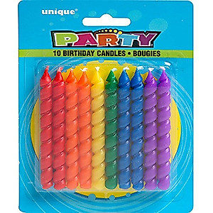 Classic Spiral Birthday Candles - 3", Rainbow Colors, 10 Pcs