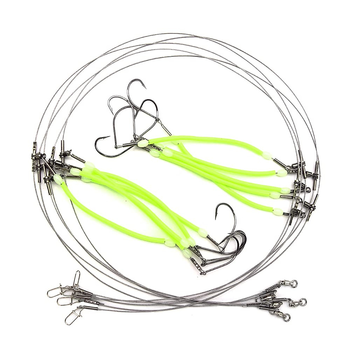 High-Strength 49 Strands Steel Surf Fishing Rigs with 2 Hooks,Saltwater Fishing Assecories Nylon-Coating Steel Wire with Hooks Swivels Snap Connect 2 Arm Rig (Hook Size 14#)