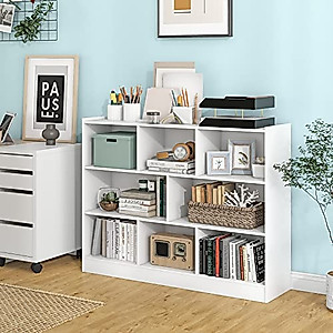 IFANNY 3 Tier Bookcase, Modern Bookshelf with 8 Storage Cubes, Wood Storage Cube Shelves, Small Bookshelves for Small Spaces, Book Shelf for Bedroom, Living Room, Home Office (White)