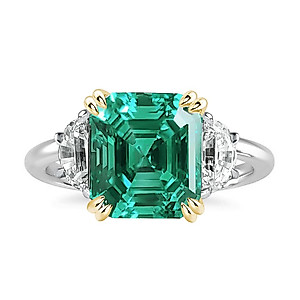 Effinny 4.5ct Women's Two-Tone Emerald Engagement Ring,Asscher Cut Green Paraiba Tourmaline Three Stone Promise Ring in 925 Sterling Silver(Size:4.5)