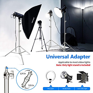 Neewer 118"/3m Stainless Steel Light Stand, Spring Cushioned Heavy Duty Photography Tripod Stand with 1/4” to 3/8” Universal Screw Adapter for Strobe, LED Video Light, Ring Light, Monolight, Softbox