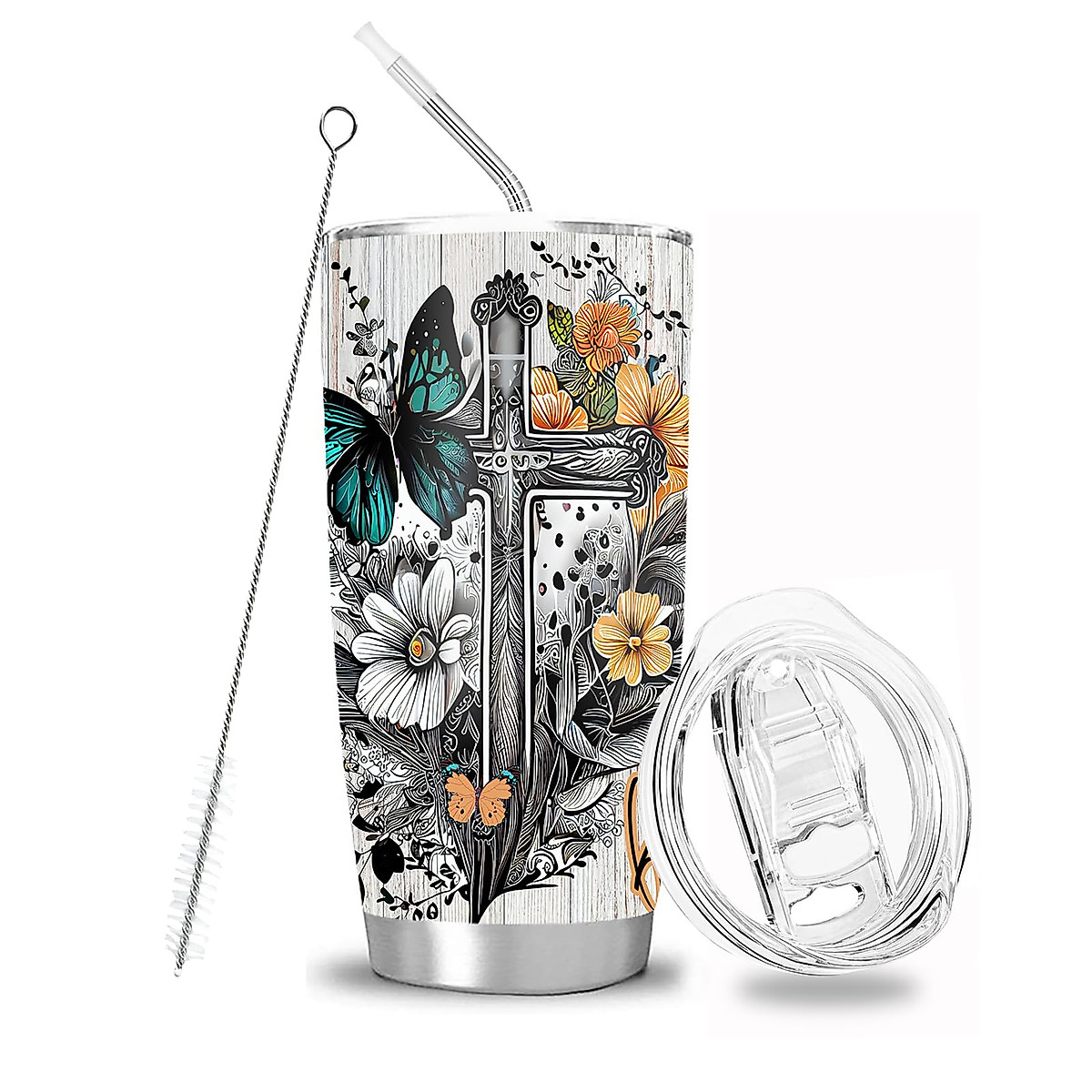 CYYFXKA Jesus Cross Tumbler 20 oz, Christian Gifts for Women, Stainless Steel Vacuum Insulated Coffee Cup with Lid and Straw Double Wall Travel Mug for Hot and Cold Drinks