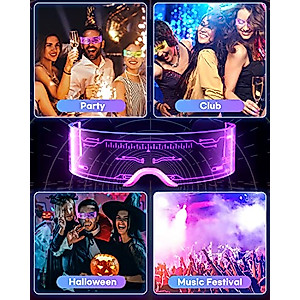 NIUCOO LED Visor Glasses Light Up: [7 Colors 4 Modes] Cyberpunk Futuristic Luminous Cosplay Glasses Rave Cyber Lightup Goggles (High Tech)