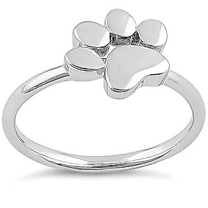 Sterling Silver 925 Paw Print Ring Animal Lover Ring Puppy Pet Paw Ring (10)