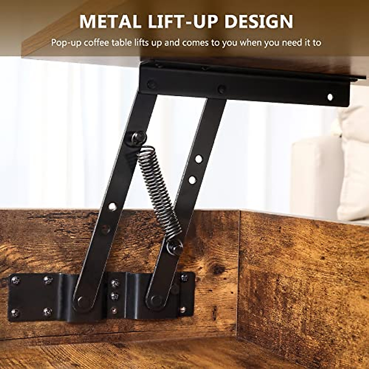 WEENFON LED Coffee Table, Smart Coffee Table with Charging Station, Lift Top, 21 Colors Change, 2 Tiers Modern Tea Table with Storage, Living Room Furniture, Rectangle Design, Rustic Brown