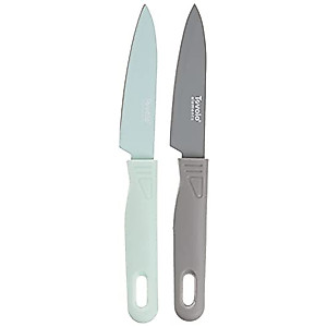 Tovolo Paring Knives Set of 2 (Mint / Gray) - Essential Small Knife Set for Cooking, Peeling, Slicing, & Precise Jobs / Includes Blade Covers for Safe Storage & Travel