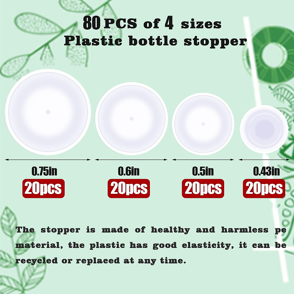 80 Pieces Salt and Pepper Shaker Stoppers 3/4 Inch, 3/5 Inch 1/2 Inch, and 7/16 Inch Plastic Salt Shaker Plug Replacement Salt and Pepper Shaker Stoppers Round Plastic End Cap for Pots Bottles Pipes