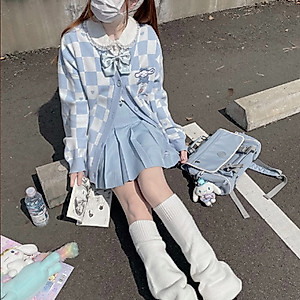 watacneer Women's Japan Cute Cardigan Sweater Kawaii JK Uniform Knitted Outerwea Cartoon Cosplay Sweaters with Hairband and Bracelet Blue