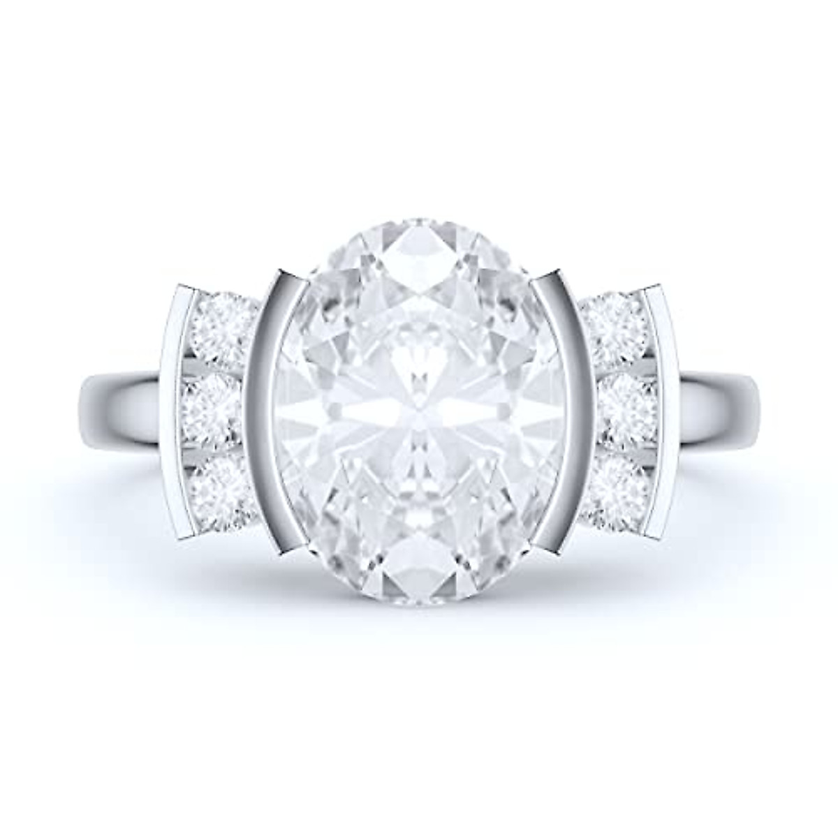 PRSTANI 10K White Gold Half Bezel Set 8x10mm 3CT Simulated Oval Cut Diamond Engagement Ring Promise Ring (6.5)