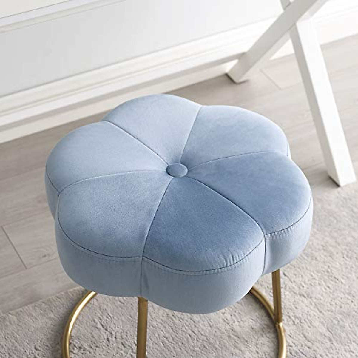 Linon Light Blue and Gold Vanity and Accent Talulah Stool