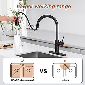 Indare Kitchen Faucets， Kitchen Faucet with Pull-Down Sprayer， Matte Black Kitchen Faucet with Deck Plate， Kitchen Faucet with Sprayer