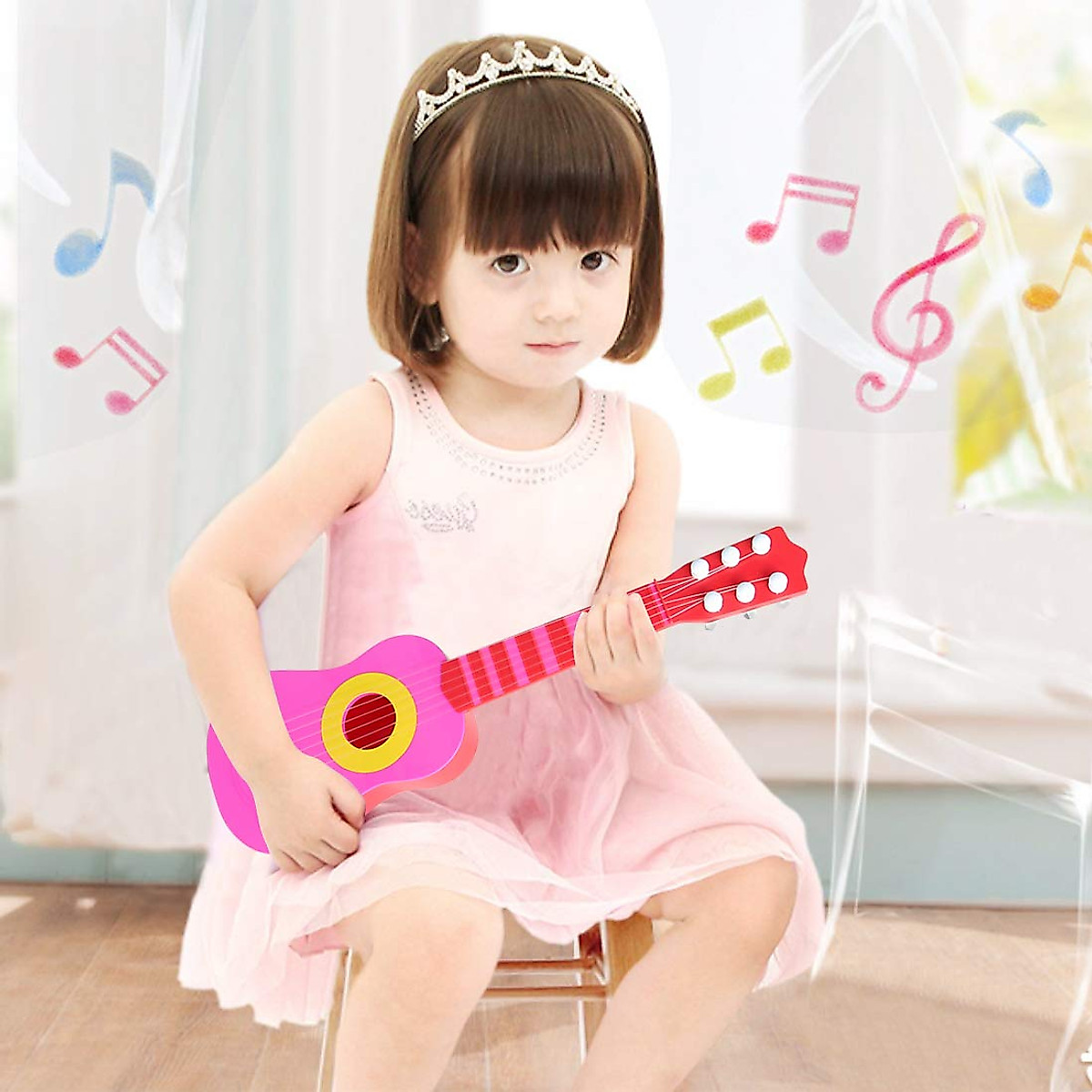 WEY&FLY Kids Toy Guitar 6 String, Baby Kids Cute Guitar Rhyme Developmental Musical Instrument Educational Toy for Toddlers