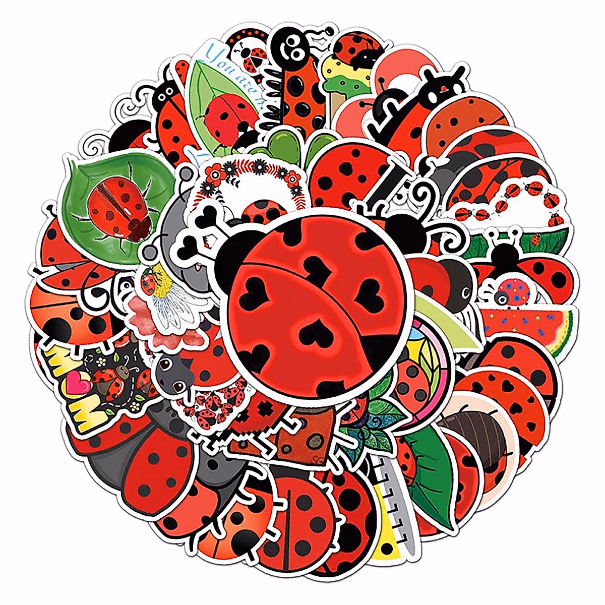 Ladybird Stickers |50Pcs Ladybug Waterproof Vinyl Decals for Bike Water Bottles Laptop Bicycle Refrigerator Cup Luggage Computer Mobile Phone Skateboard Décor