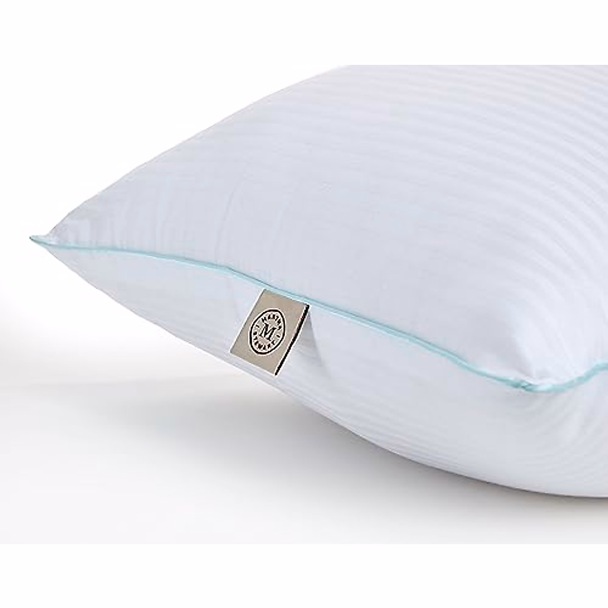 MARTHA STEWART Down Alternative Bed Queen Pillows Set Of 2, Cooling Hotel Pillow, Memory Foam-Like Fiber Fill, Premium Side Sleeper Dorm Pillows For Adults, Pressure Relieving, Dobby Stripe, White