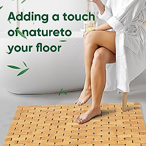 Natural Bamboo Bath Mat, 24 x 16 Inches Non-Slip Bamboo Shower Mat, Waterproof Foldable Wood Bath Mat for Sauna, Spa, Indoor or Outdoor