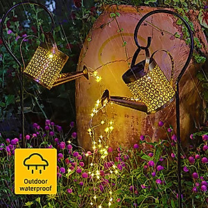 BQOQB Watering can with Garden Decor Lights-Retro Waterproof Copper Solar Twinkle Lights for Outdoor,Pathway,Yard,Deck,Lawn,Patio,Walkway Party Decorations, Gifts for Mom