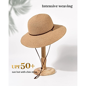FURTALK Womens Wide Brim Sun Hat with Wind Lanyard UPF Summer Straw Sun Hats for Women A-Khaki