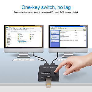 USB 3.0 Switch Selector, 2 in 1 Out USB Switcher for 2 Computers Share 1 USB Devices, Mouse, Keyboard, Scanner, Printer, Etc
