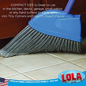 Angle Broom, Indoor, 9.25" W Head, Smaller Style- Made with Recycled Soda Bottle Bristles, and Coated Steel 48" Long Handle Made in Italy, Includes Swivel Hang Cap for Easy Storage, by LOLA, 1 Pack