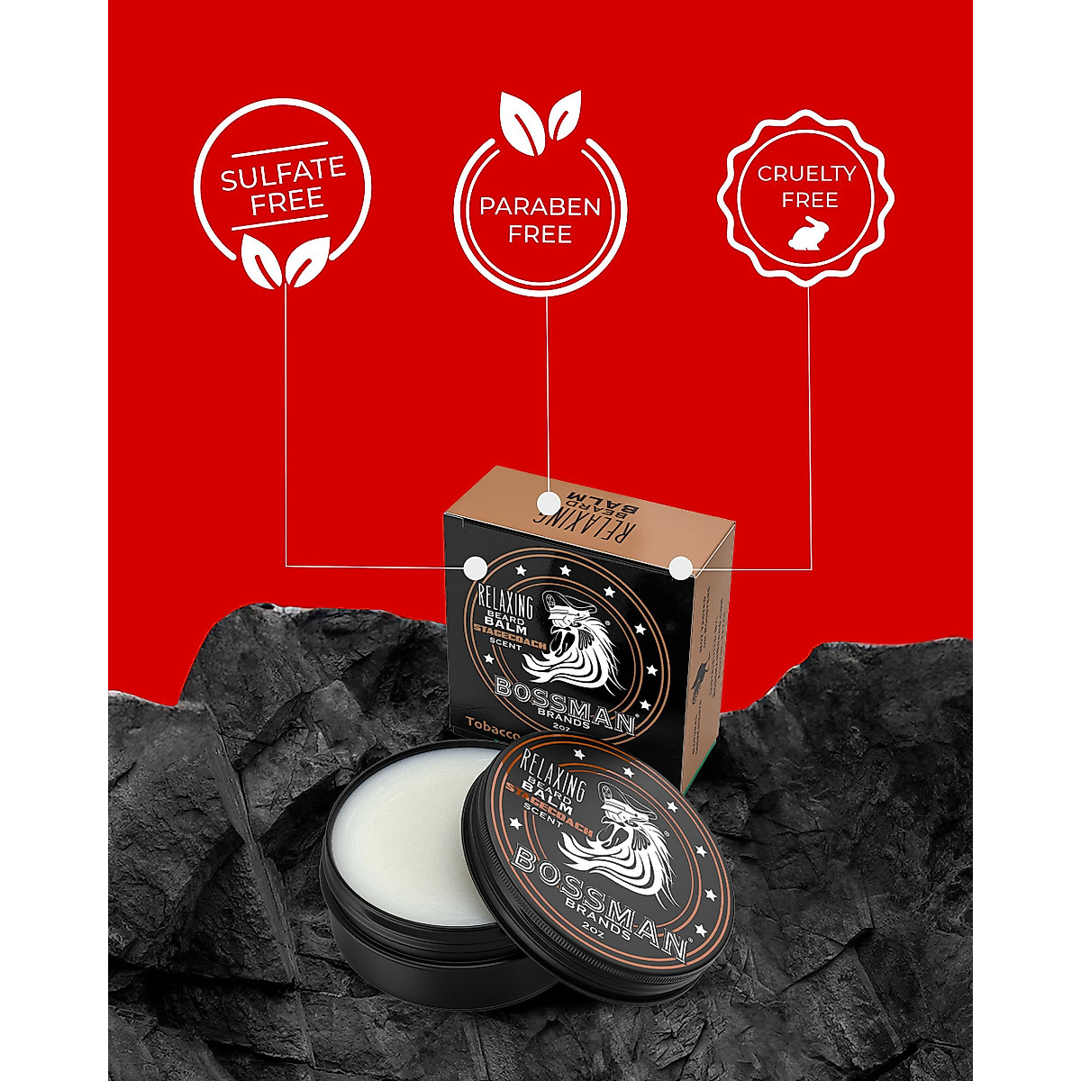 Bossman Relaxing Beard Balm - Beard Tamer, Relaxer, Thickener and Softener Cream - Beard Care Product - Made in USA (Stagecoach Scent)