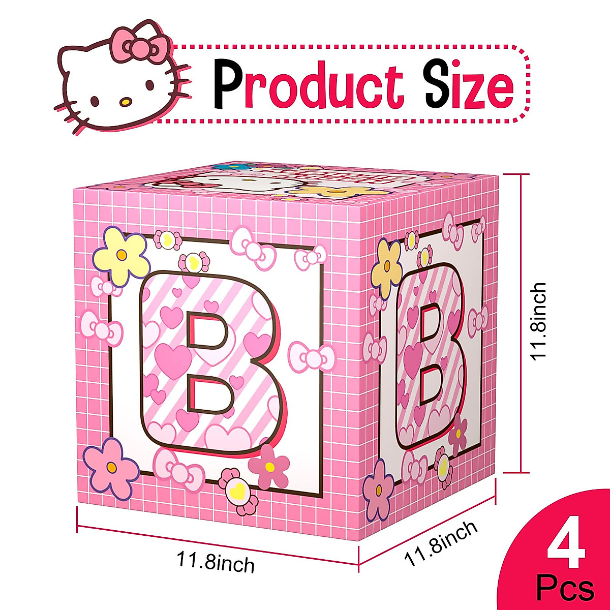 AFZMON Kitty Decoration Balloon Box, 4 PCS Pink Kitty Birthday Party Decoration Boxes for Hello Party, Baby Shower, Cute Kitty Theme Party Decor Accessories Pink Supplies