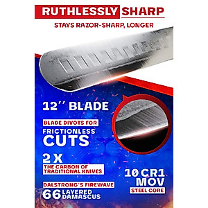 Dalstrong Slicing Knife - 12 inch Slicer - Firestorm Alpha Series - Premium 10Cr15CoMoV High-Carbon Steel Carving Knife - Traditional Japanese Wa Stabilized Wood & Resin Handle Kitchen Knife - Sheath