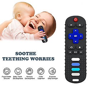YAPROMO Babay Teething Toys, Silicone Remote Control Teether, BPA Free & Refrigerator Safe (Black&Pink)